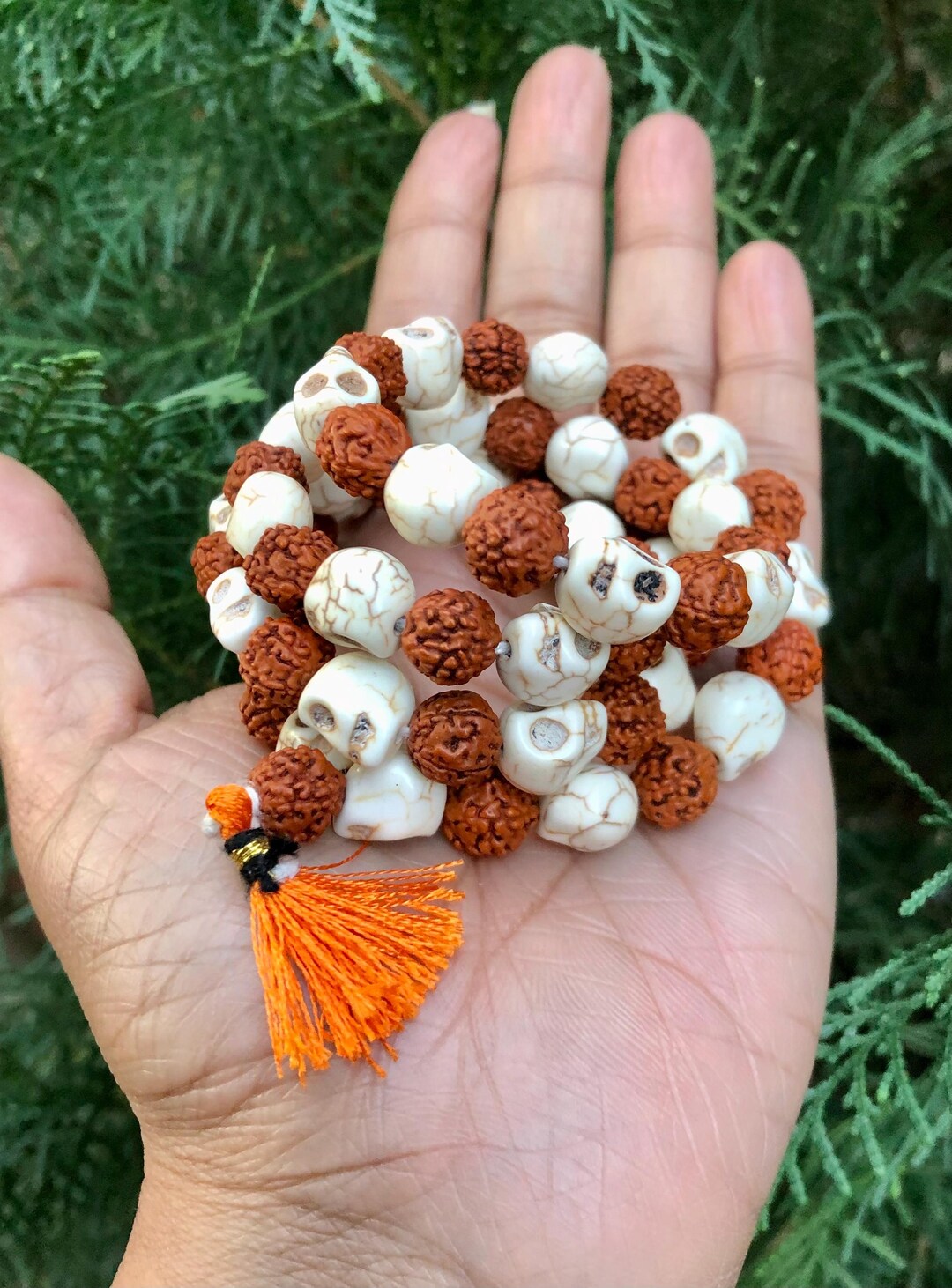 Natural Rudraksha Mala and Howlite Narmund Blessed Mala, Handknotted ...