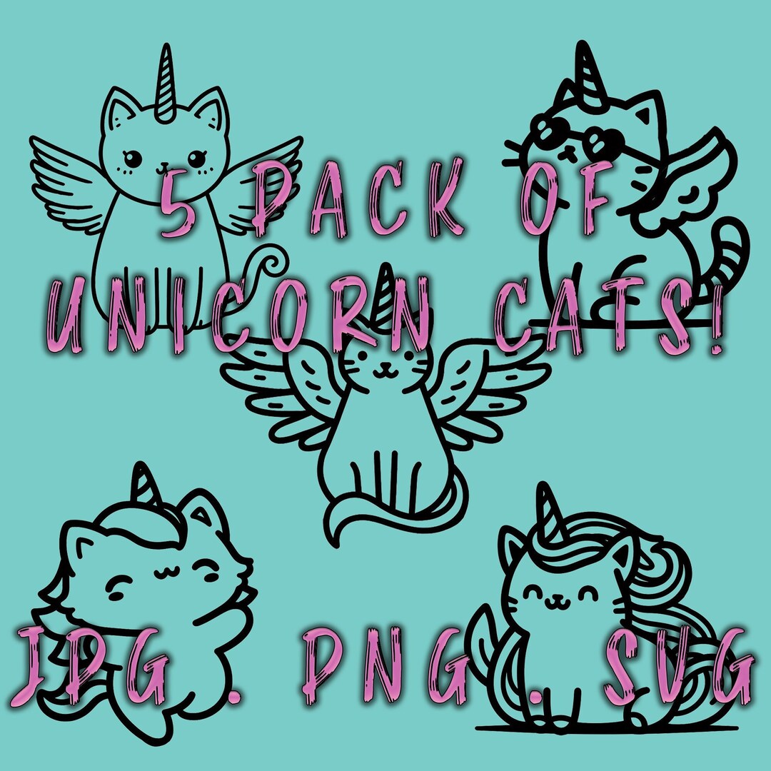 Unicorn Cat SVG JPG and PNG Bundle Digital Download Craft Files Kids ...