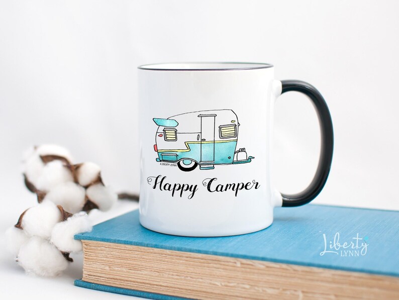 Happy Camper Coffee Ceramic Mug / Camping / Retro Camper / | Etsy
