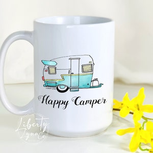 Happy Camper Coffee Ceramic Mug / Camping / Retro Camper / | Etsy
