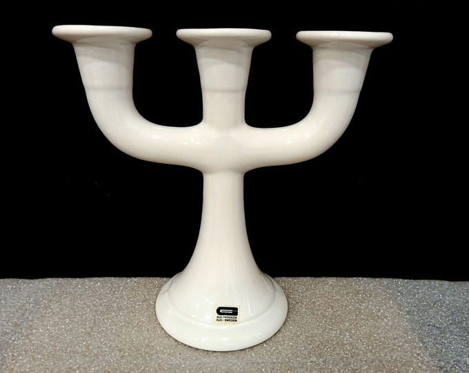 1970 Swedish Vintage White Ceramic 3 Arm Candelabra Guldkroken Candle ...