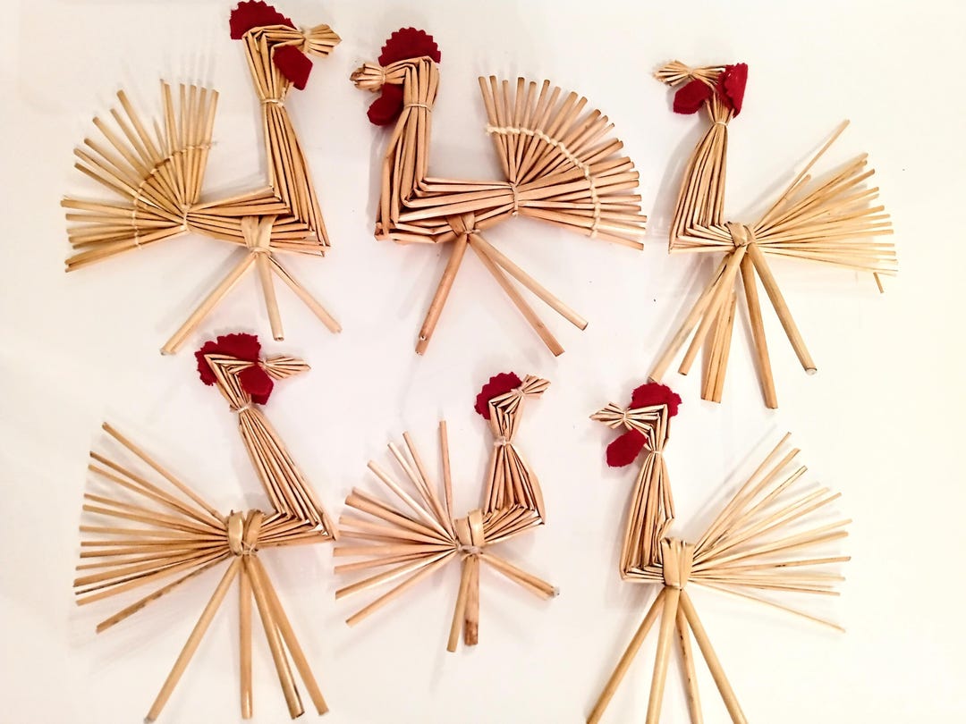 Set- 6 Straw Roosters Scandinavian Vintage Rooster Easter Handmade ...