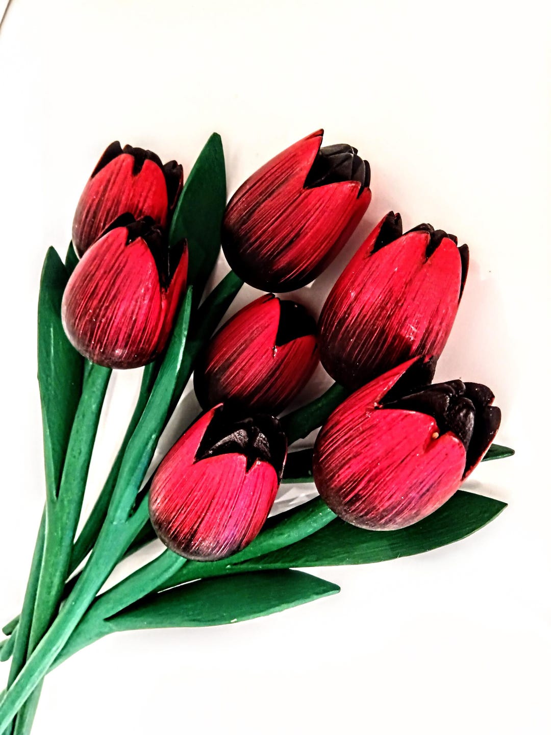 Tall 13'' Wood Tulips Red Wooden Tulip Pack Hand Painted Wedding ...