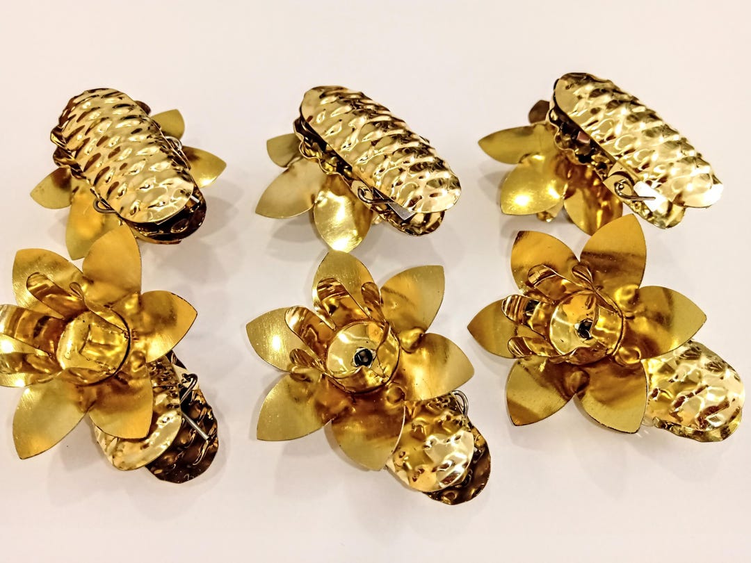 Set of 6 Gold Candle Holder Clips on Flowers Shape Vintage Clip ...