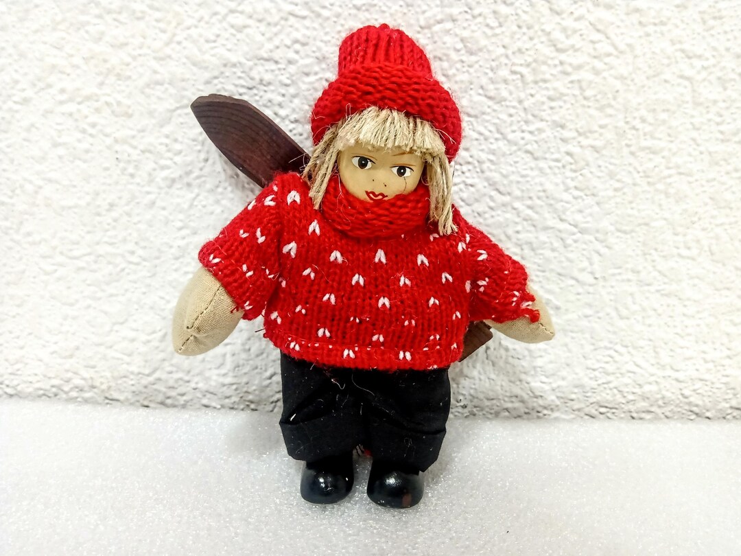 Vintage Handmade Scandinavian Doll With Skis Swedish Christmas Skiing ...