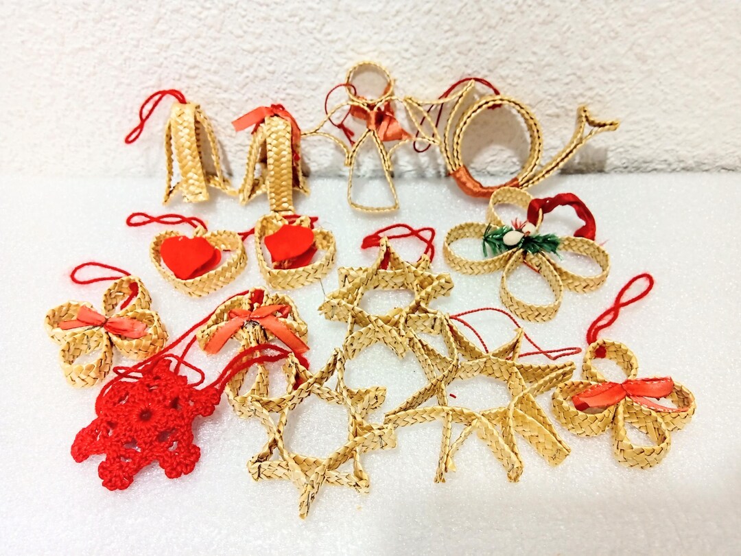14x Vintage Christmas Tree Decorations Straw Swedish Traditional Folk ...
