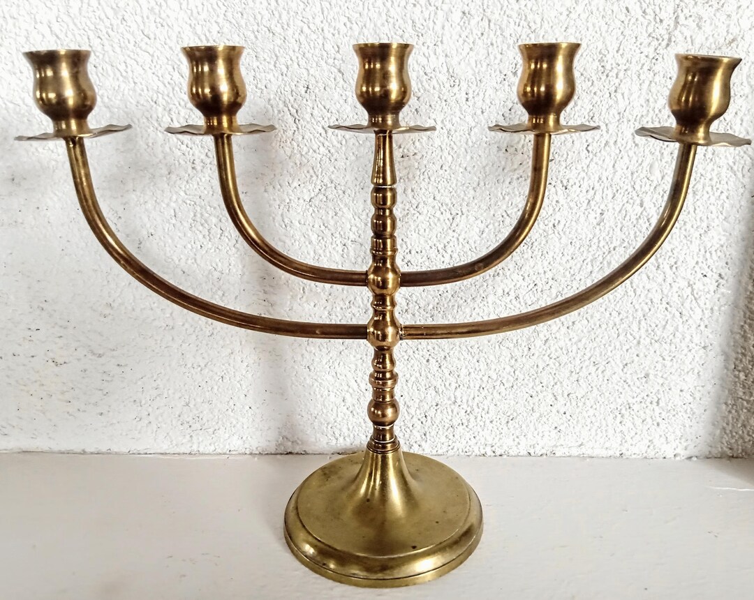 Antique Gold 5 Candle Holder Solid Brass Vintage 5 Arm Candelabra ...