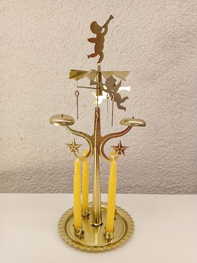 Vintage Swedish Gold Angel and 4 Candles Chimes, Sweden Christmas ...