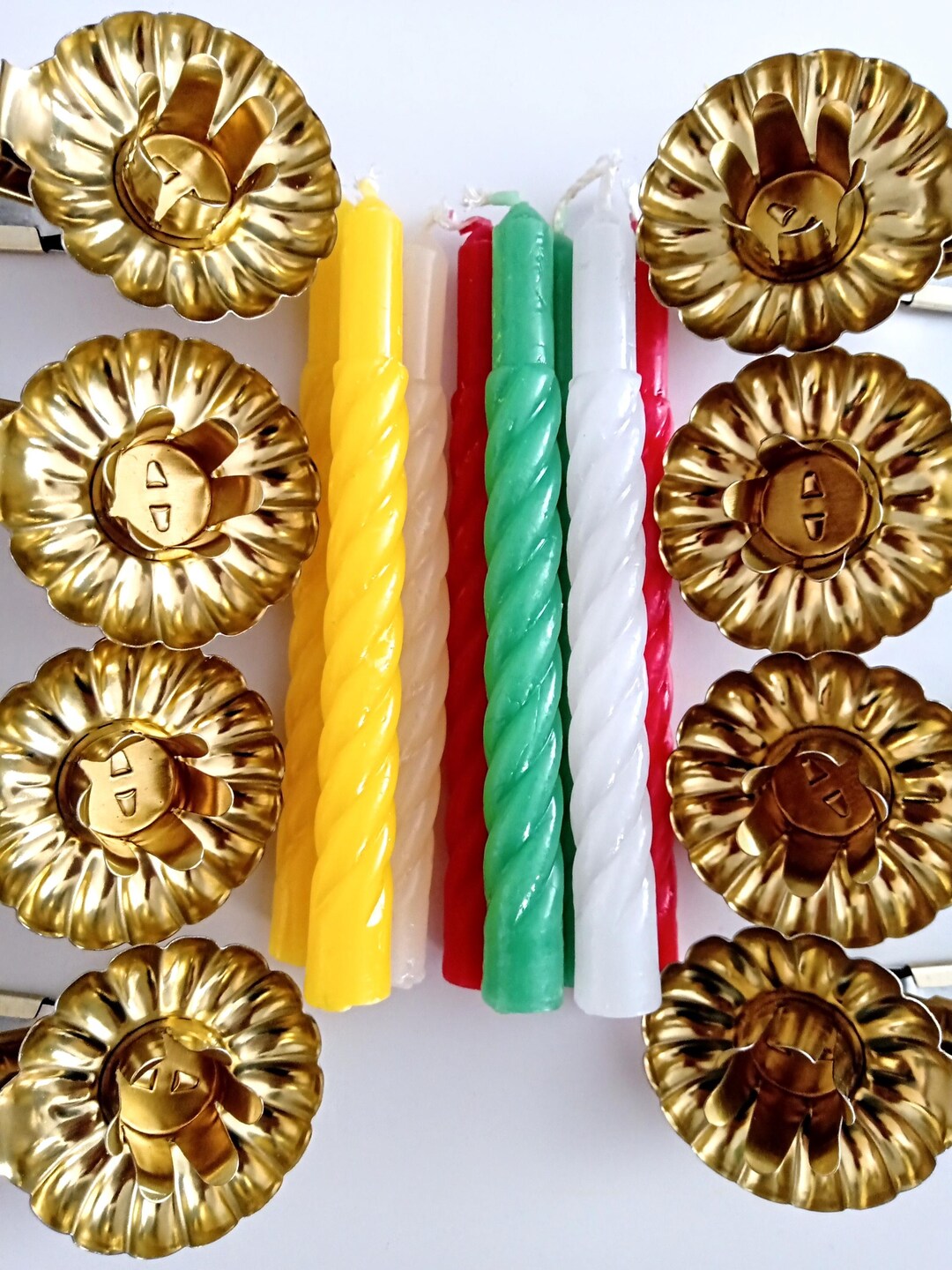 8 Gold Christmas Tree Candle Holder Clips on 8 Different Candles Candle ...
