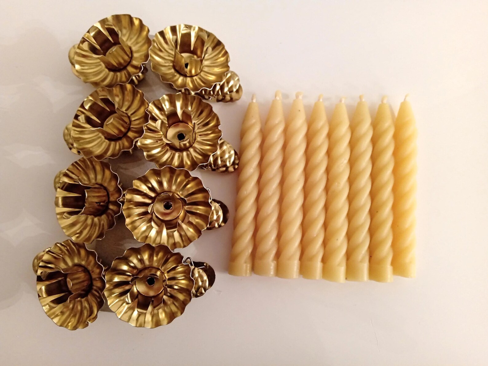 SET of 8x Gold Christmas Tree Candle Clips + 8 Christmas Tree Beeswax ...