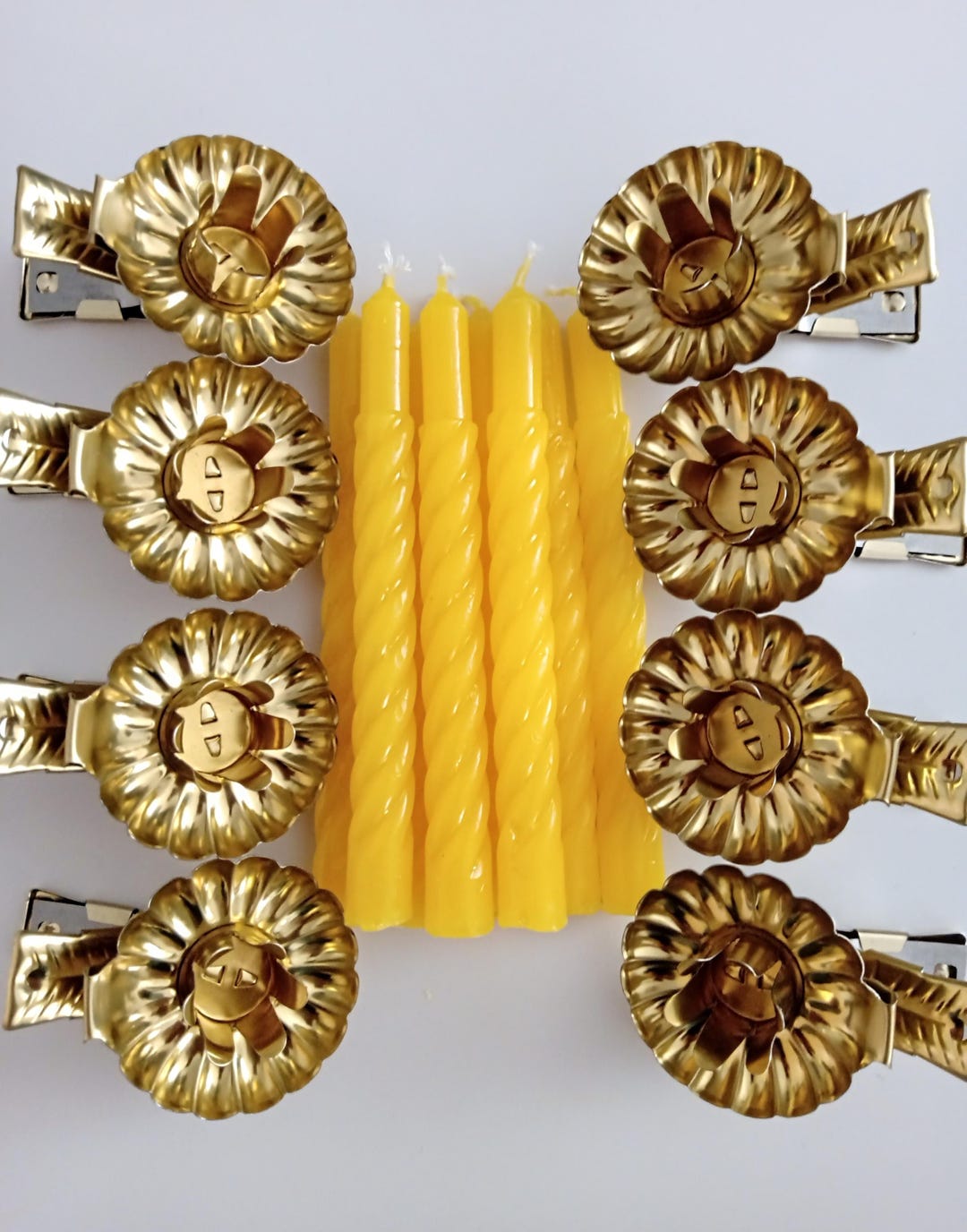 SET 8 Gold Christmas Tree Candle Holder Clips on 8 Yellow Candles ...