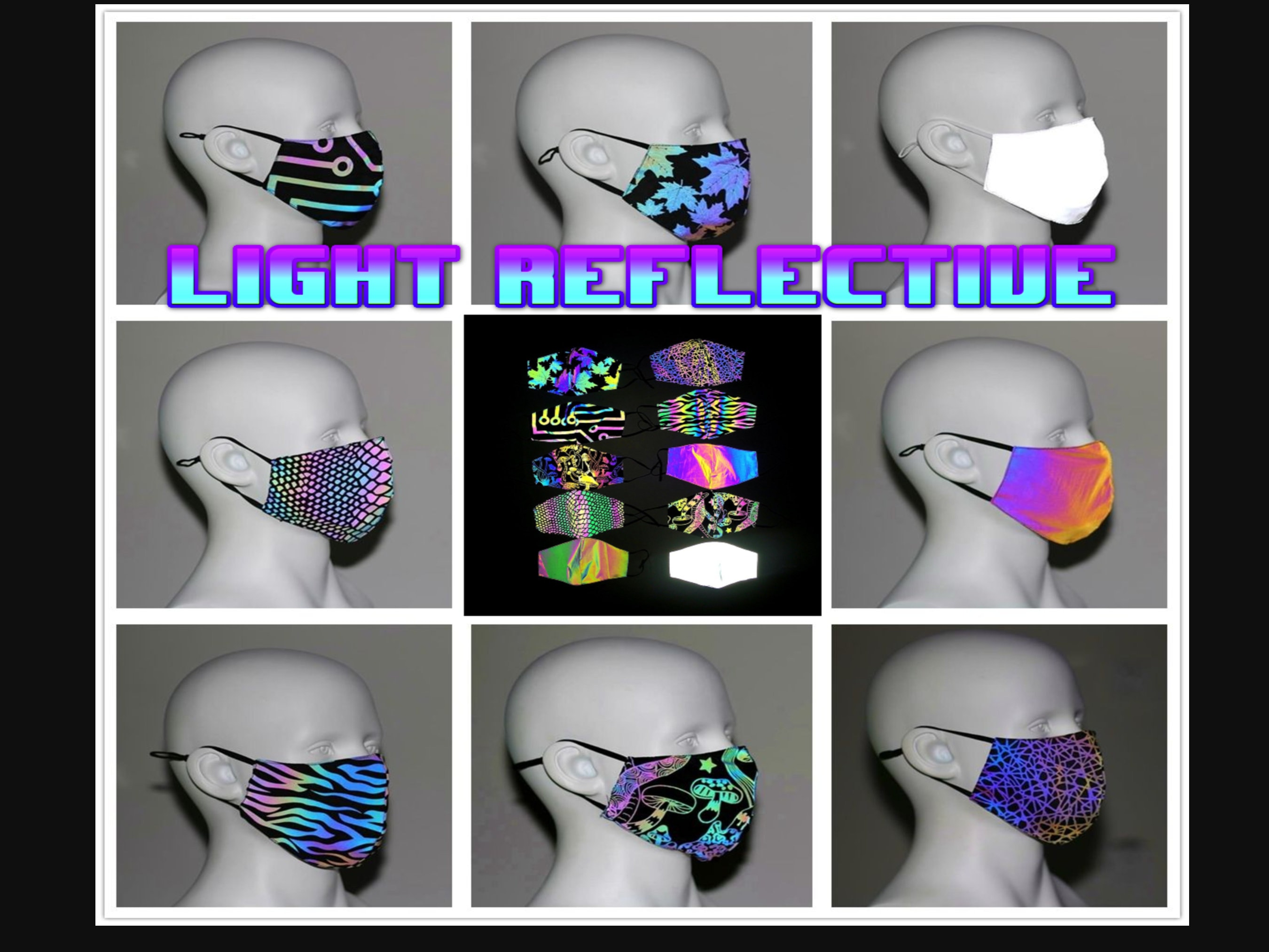 Face Mask light Reflective Luminous Mask Holographic Glow | Etsy