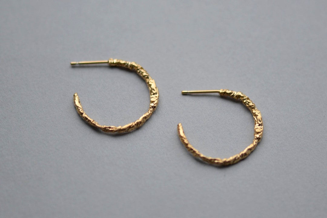 Gold Vermeil Textured Luna Hoop Earrings | Organic Hoop Earrings ...