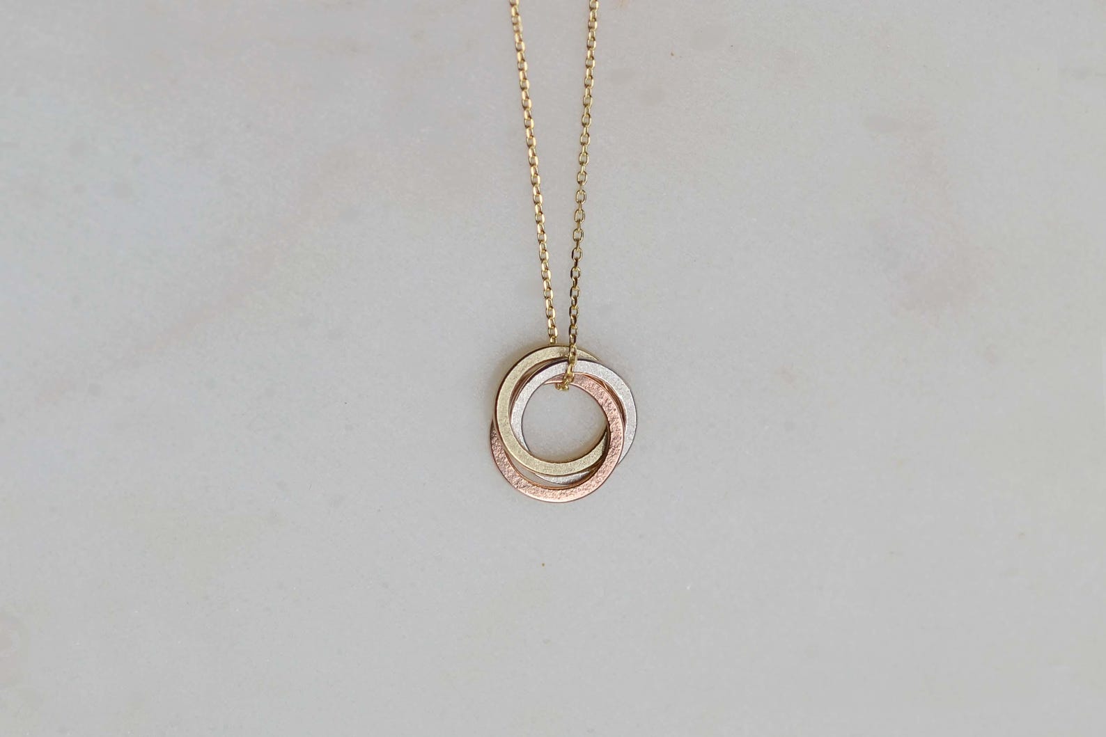 Trio Solid Gold Linked Circles Necklace | Three Interlocking Circles ...