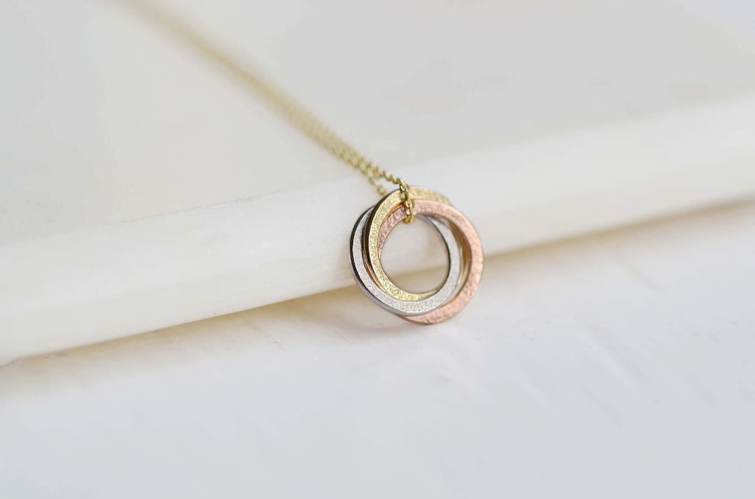 Trio Solid Gold Linked Circles Necklace | Three Interlocking Circles ...