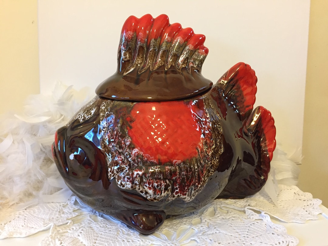 Vintage Vallauris tureen with lid Fish shape, red & brown fish, Fish ...