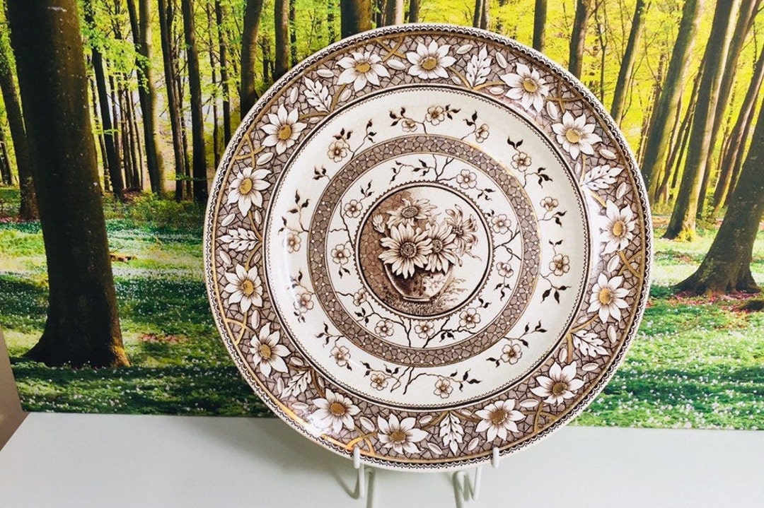 Rare Beautiful Antique Cabinet Plate With SUNFLOWERS & Gold Gilt ...