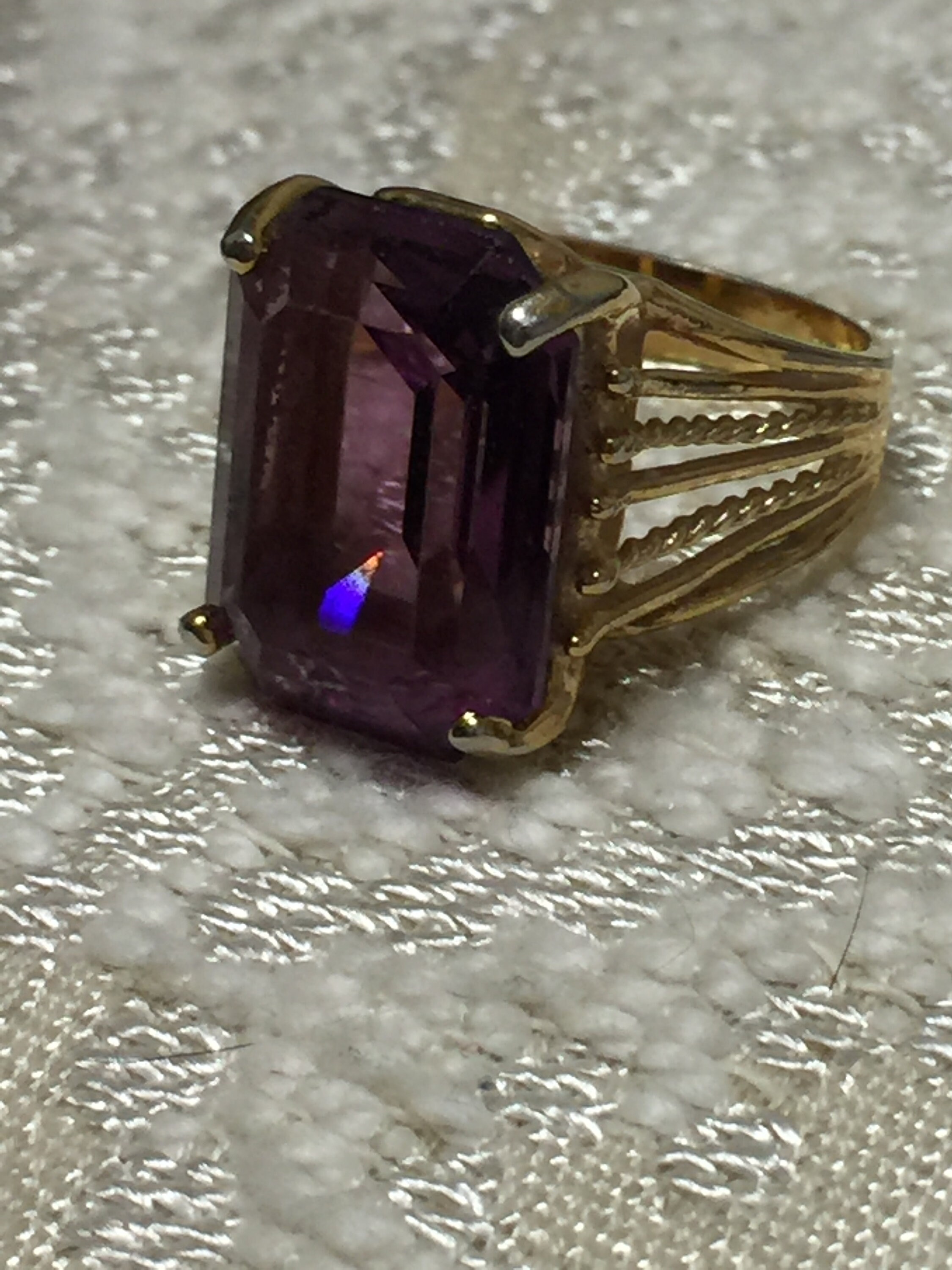 Massive 18K Gold Purple Quartz Ring Size Faceted Stacked Wide Band ...