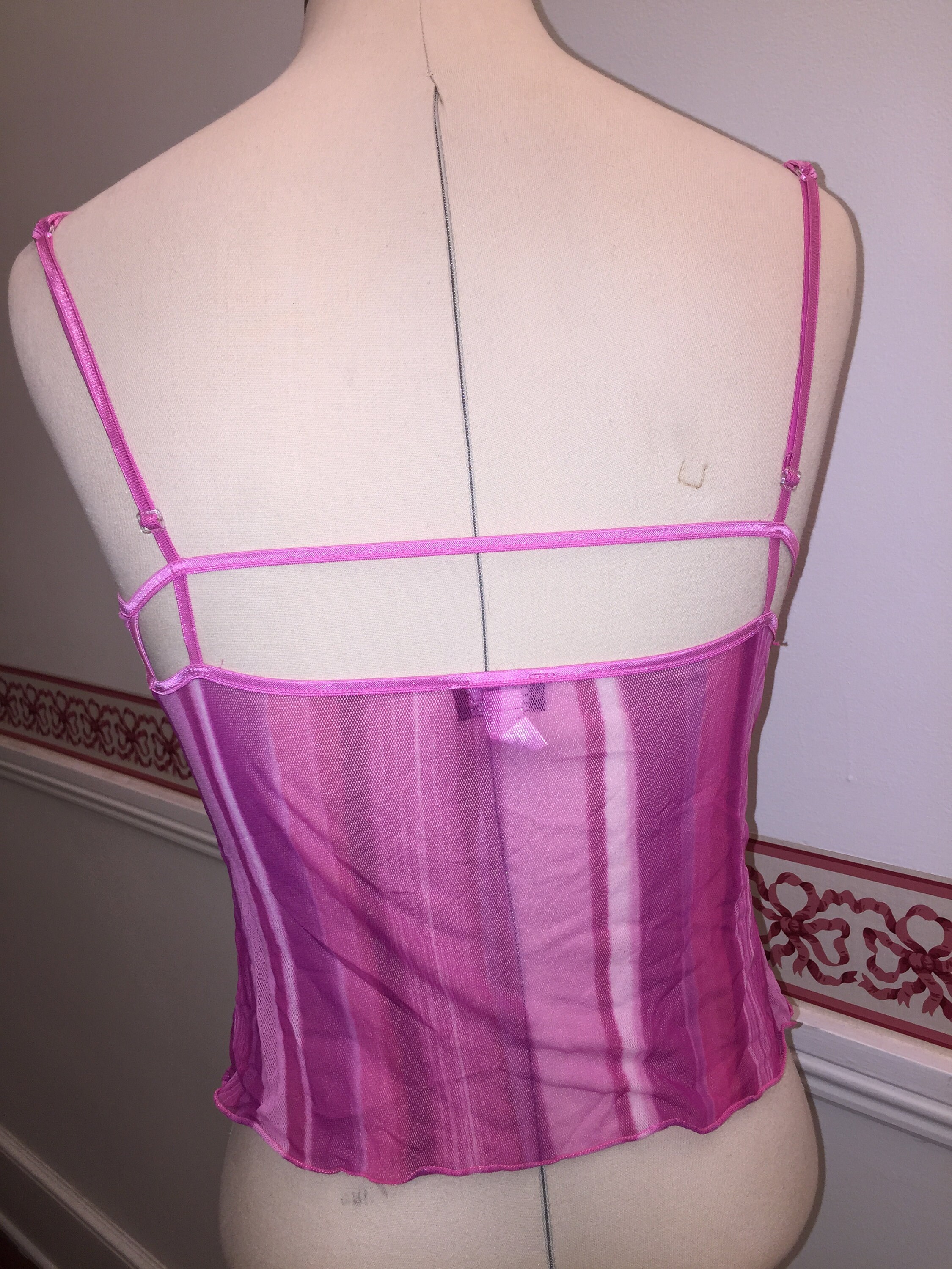 Vintage Cosabella Top Tank Fuscia Pink Sheer Exotic Striped Knit Must ...