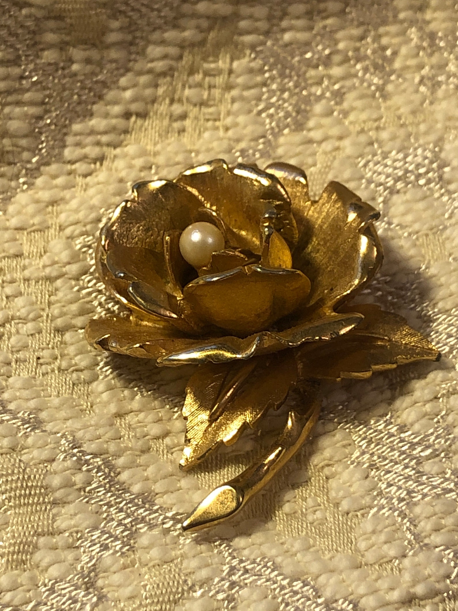 Vintage MARCEL BOUCHER Rose Brooch Signed Numbered Gold Rose Pearl ...