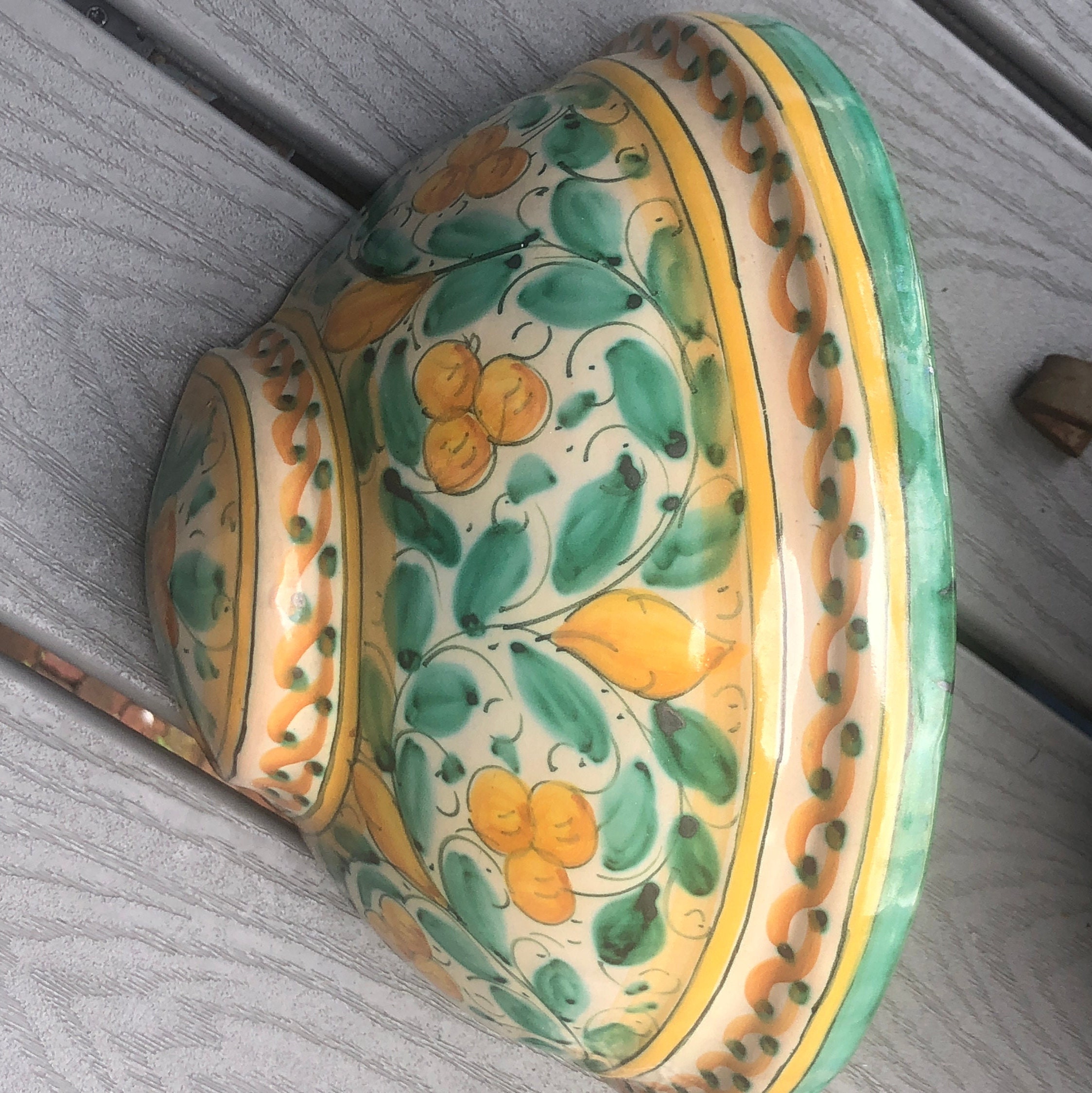 Vintage Italian Hand Painted Wall Planter Italy Gold Green Cream Potter ...