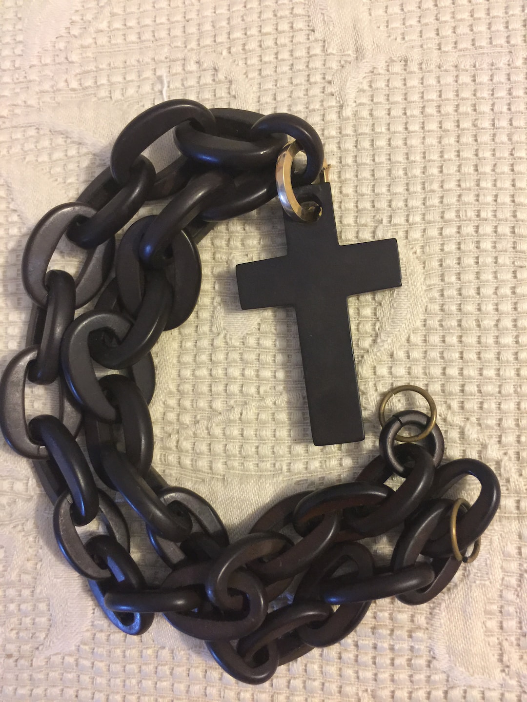 Rare Antique 1800's Victorian Black Cross Pendant and Necklace Brass ...