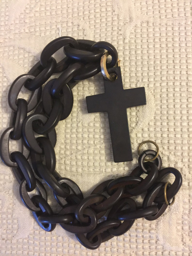 Rare Antique 1800's Victorian Black Cross Pendant and Necklace Brass ...