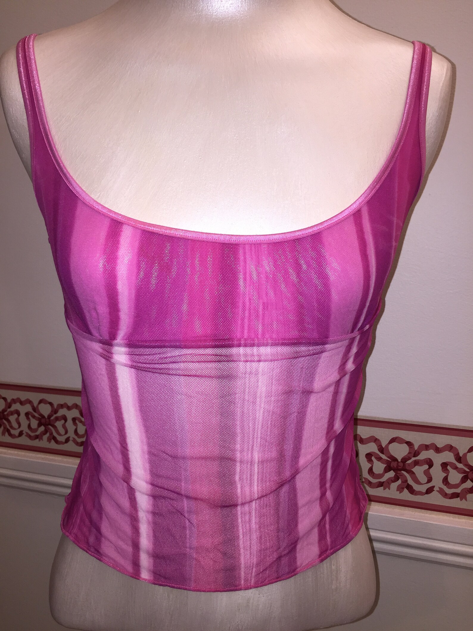 Vintage Cosabella Top Tank Fuscia Pink Sheer Exotic Striped Knit Must ...