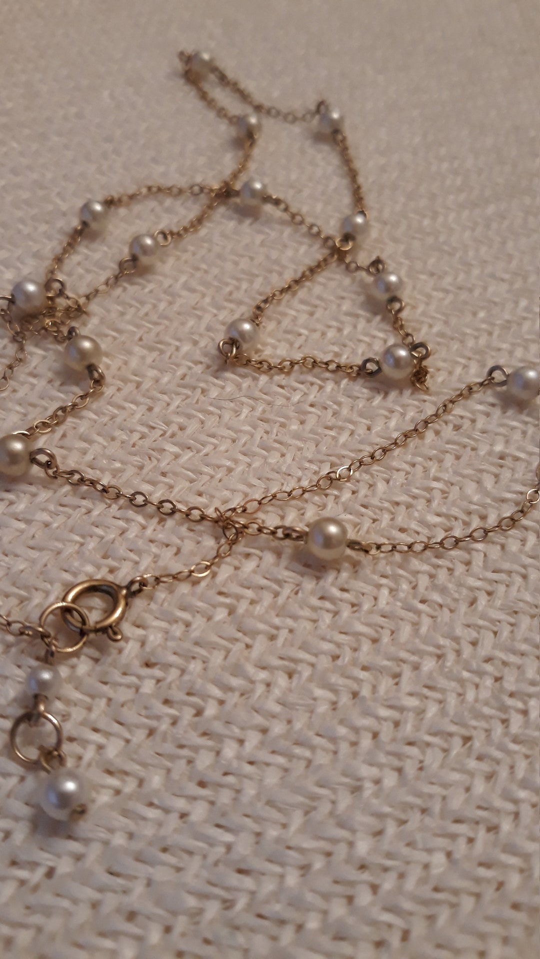 14k Pearl Necklace Yellow Gold Station Pearl Necklace Gold Filled ...