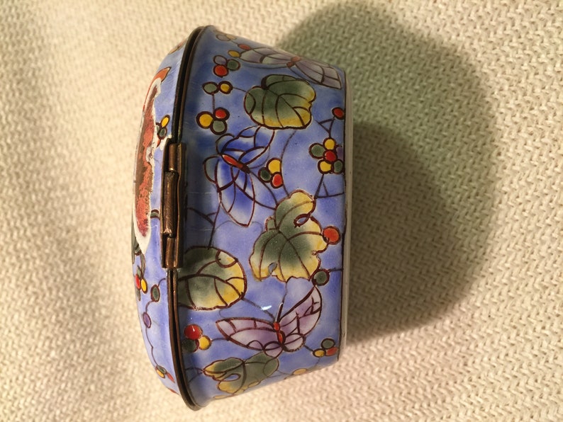 Vintage Cloisonne Enamel Trinket Box Jewelry Butterfly Flower Floral ...