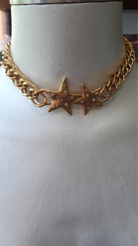 Massive Gold Star Necklace KJL Double Star Metal Choker Gold | Etsy