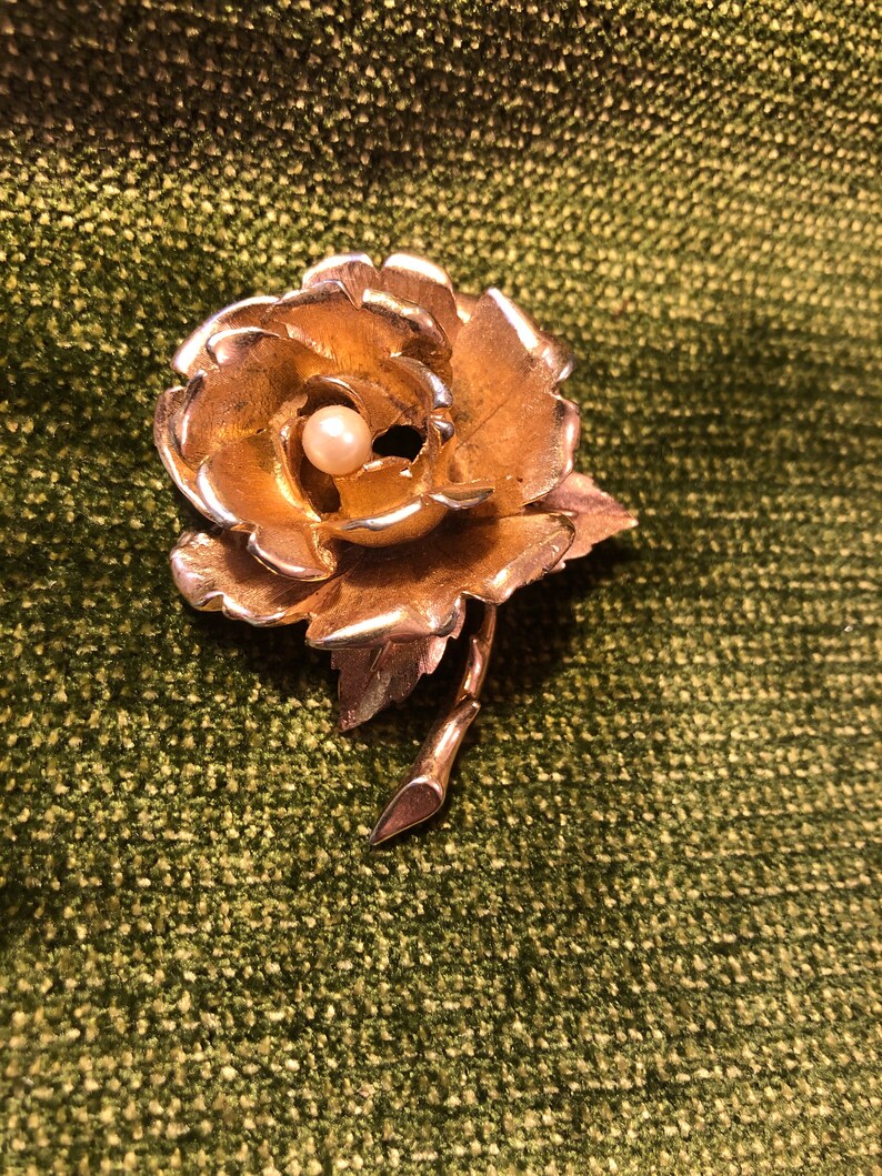 Vintage MARCEL BOUCHER Rose Brooch Signed Numbered Gold Rose Pearl ...