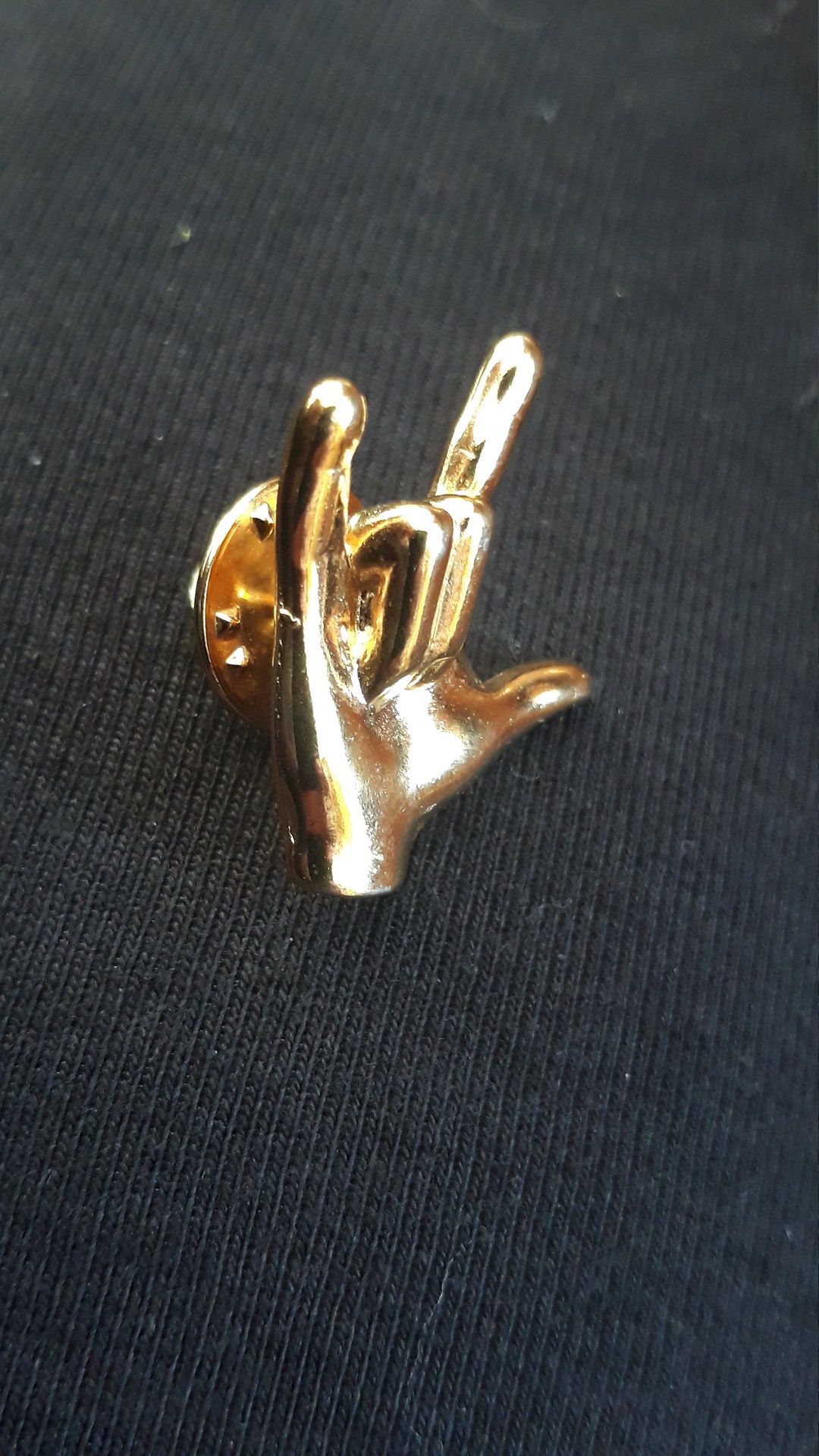 Vintage Rock Star Sign Hand I Love You Hand Sign Pin Jacket Pin 1980's ...