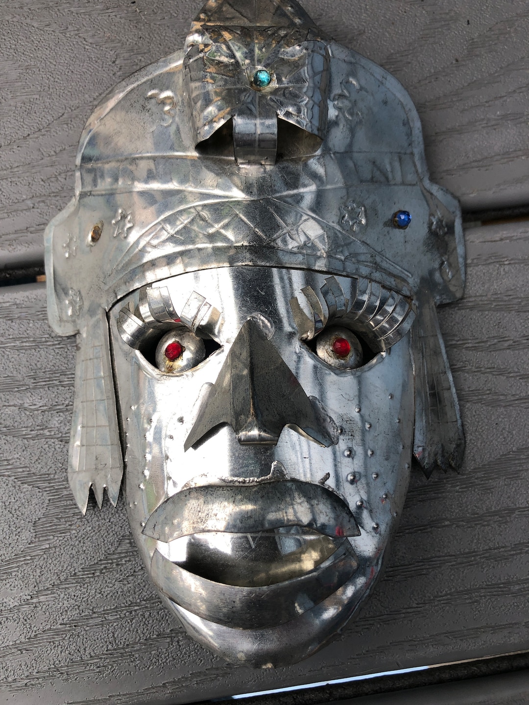 Mexico Tribal Mask Metal Mask Signed Mexico Vintage Mask Red Eyes ...