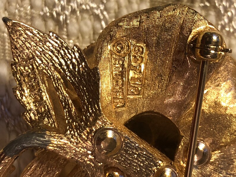 Vintage MARCEL BOUCHER Rose Brooch Signed Numbered Gold Rose Pearl ...