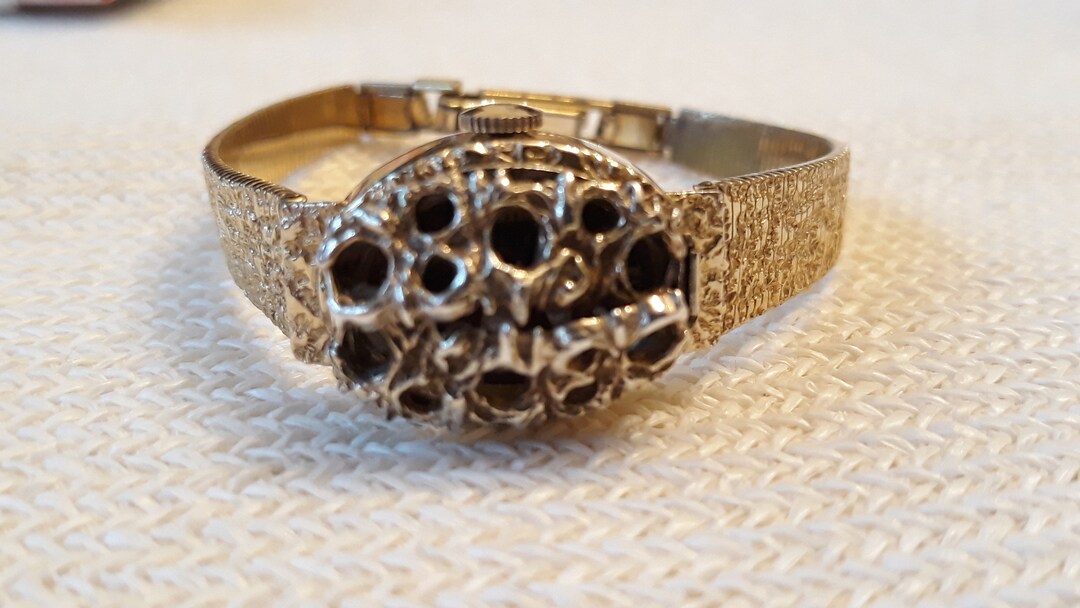 Brutalist Ermano Secret Watch, Gold Tone Nugget Bangle - Etsy