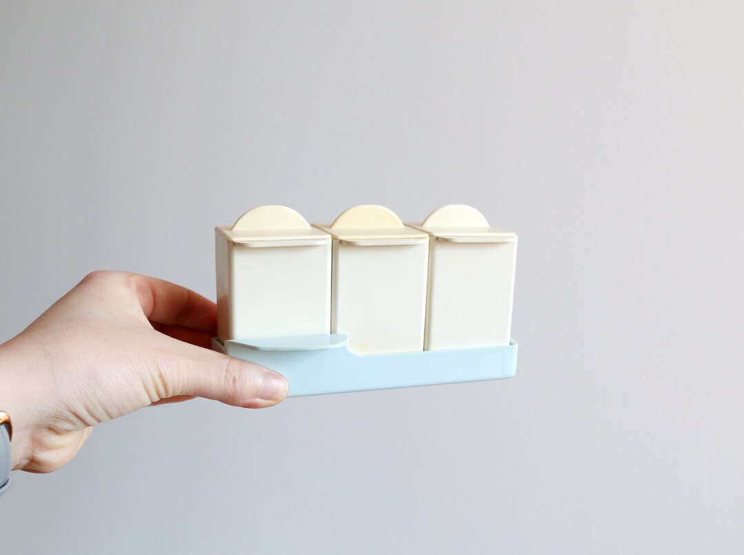 70s Plastic Set of 3 Containers With Lids on a Matching Tray - Etsy