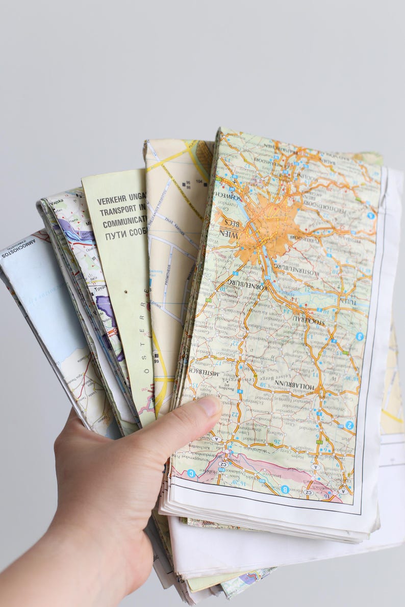 Paper Map Lot 5pc – Wrinkled & Weathered for Junk Journals ...