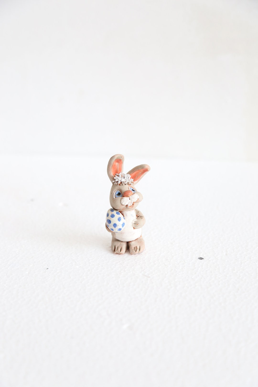 Vintage Easter Bunny Figurine Earthenware Rabbit and Easter Egg Cute ...