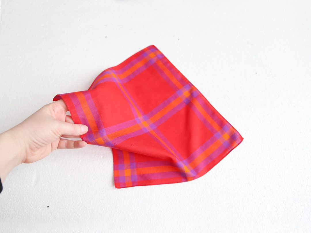 1970s Red Plaid Cotton Handkerchief - Vintage Woven Hanky - Etsy