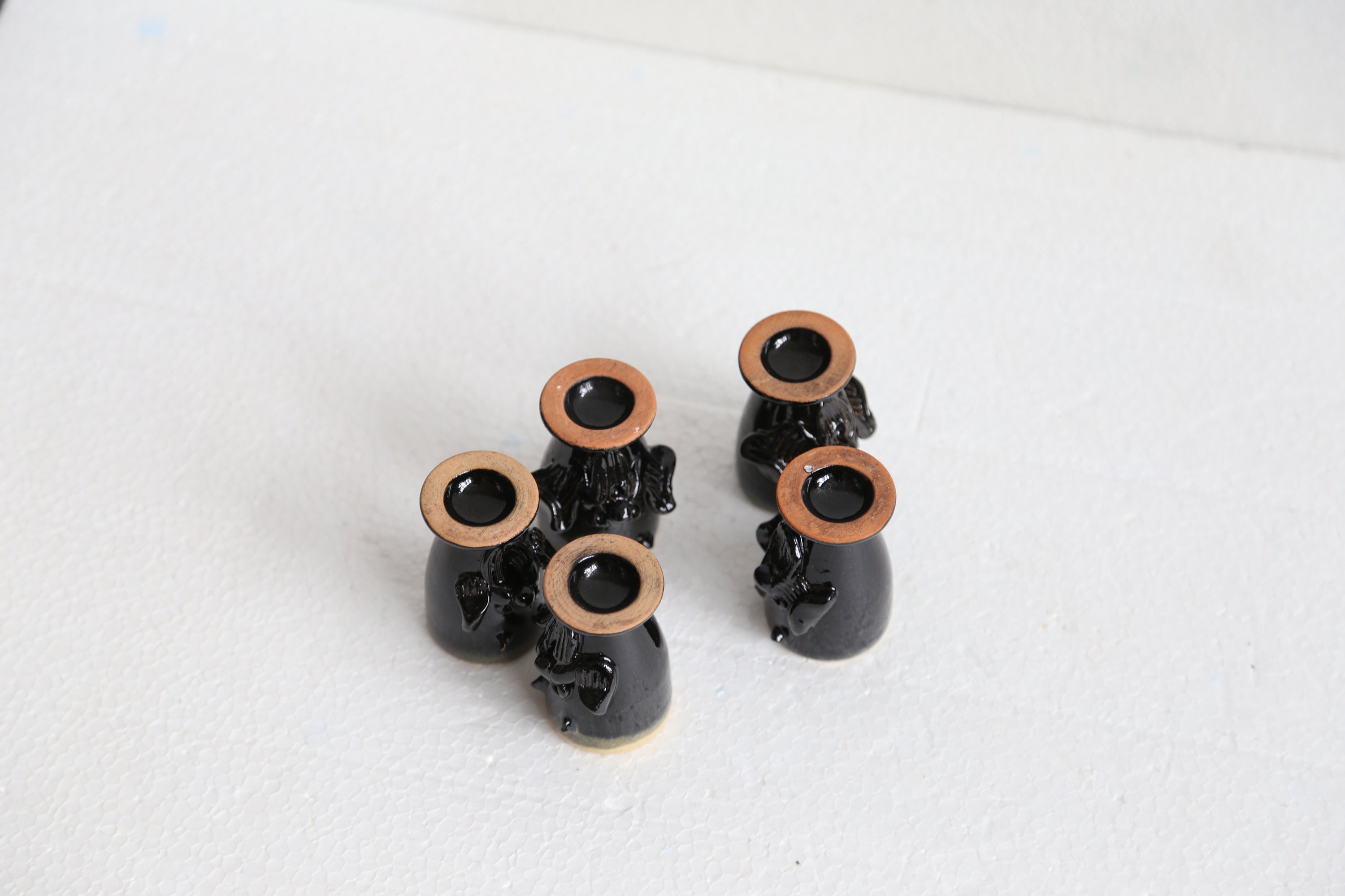 Set of 5 Vintage Ceramic Shot Glasses With Devils Faces Earthenware Cup ...