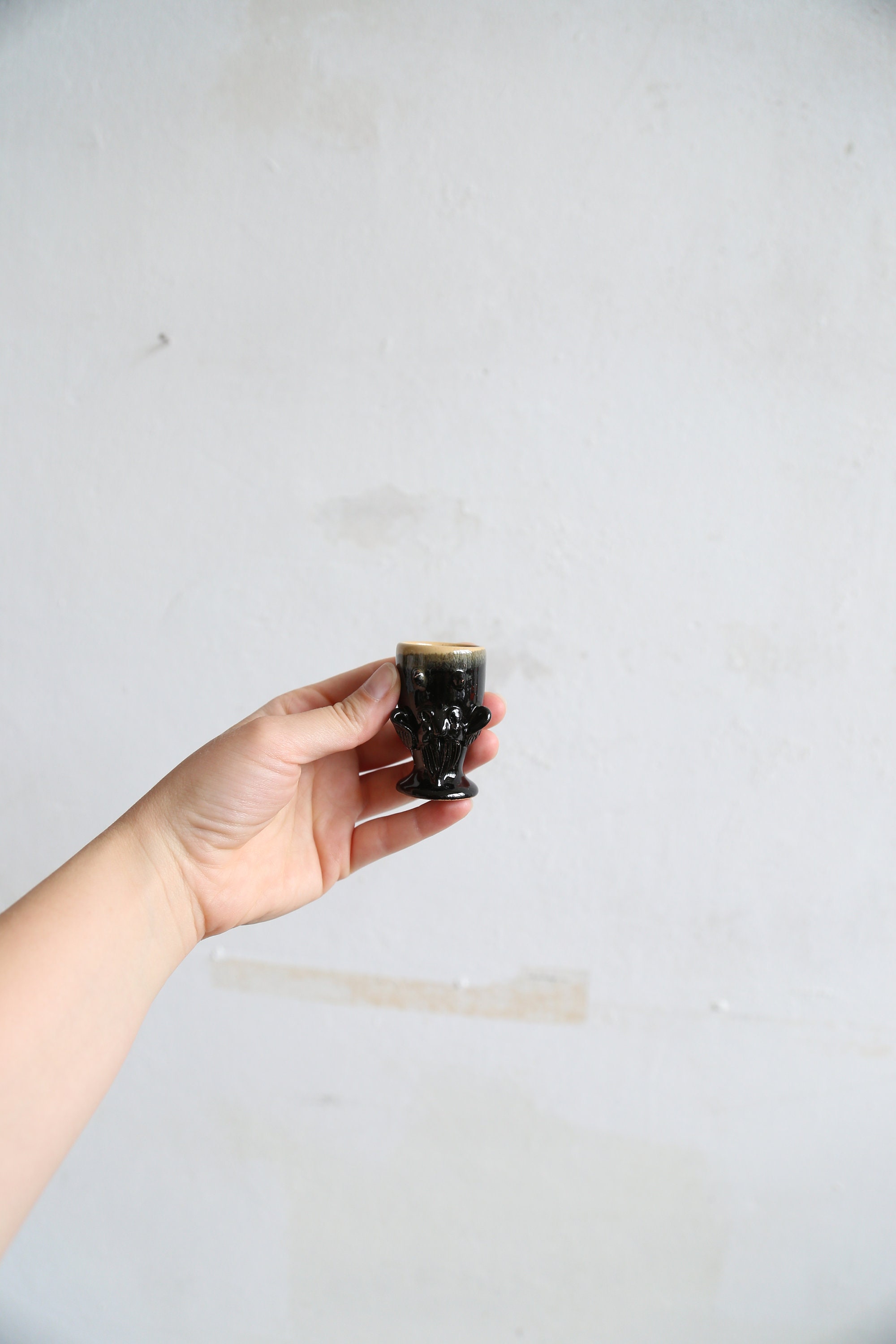 Set of 5 Vintage Ceramic Shot Glasses With Devils Faces Earthenware Cup ...
