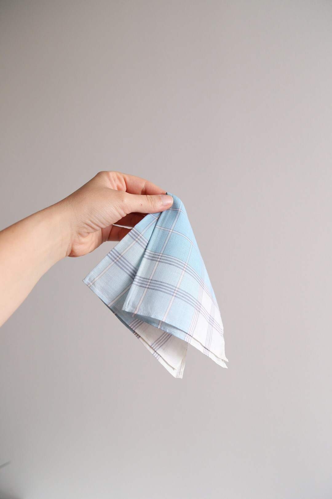 Woven Plaid 1980s Light Blue Mens Handkerchief Cotton Hanky - 80s ...