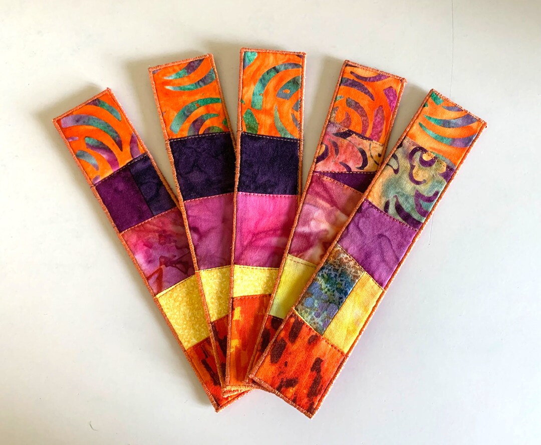 Mother's Gift Handmade Fabric Bookmark, Sunset Colors Quilted Bookmark ...