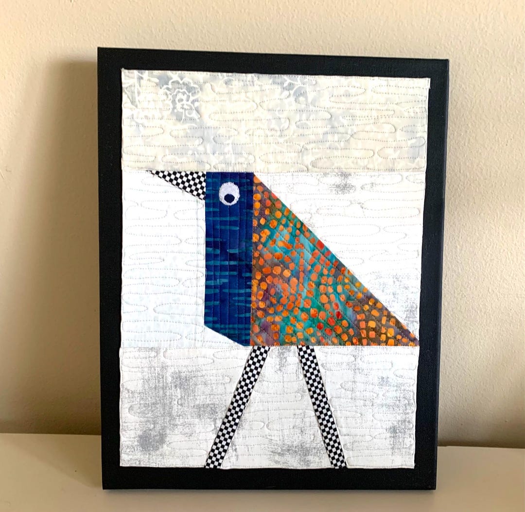Wonky Bird on Canvas, Quilted Wall Hanging, Small Wall Quilt Fiber Art ...
