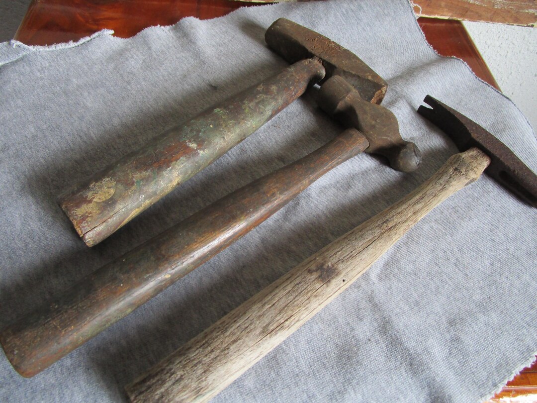 Three Rustic Hammer Tools, 1940s or Earlier. Wood Handles, Metal Heads ...