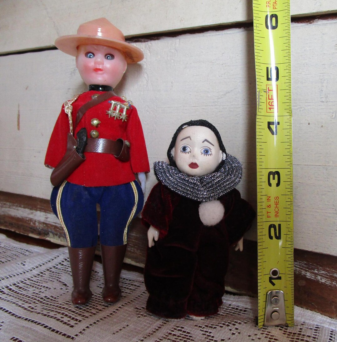 Miniature Dolls; Canadian Mountie, Harlequin Jester Kitschy Plastic ...