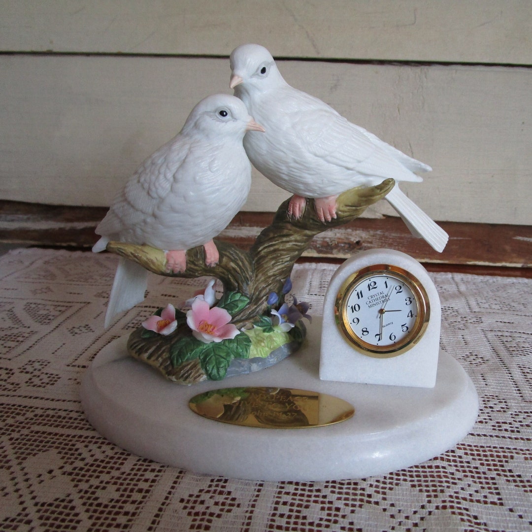 Peace Dove Figurine Clock. Bisque Style Cermaic Marble Base. - Etsy