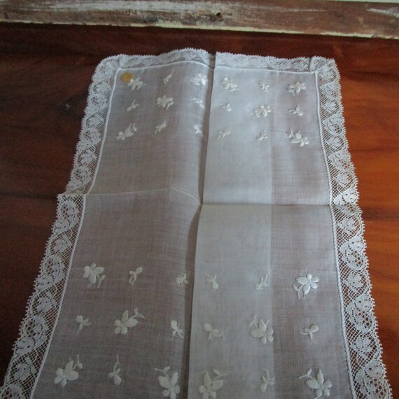 Sheer linen handkerchief, 10.75 inch square with embr… - Gem