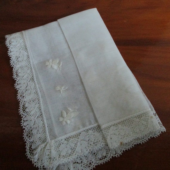 Sheer linen handkerchief, 10.75 inch square with embr… - Gem